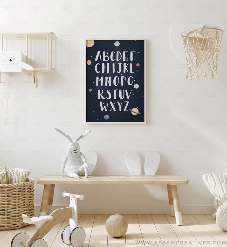 Printable Space Alphabet Poster, Navy Blue Solar System Print, Planets ...