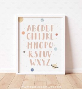 Printable Space Alphabet Poster, Solar System Print, Planets Boho ABC ...
