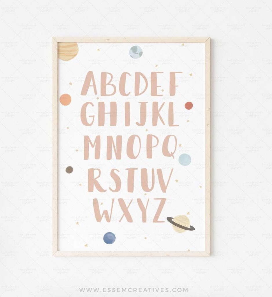 Printable Space Alphabet Poster, Solar System Print, Planets Boho ABC ...
