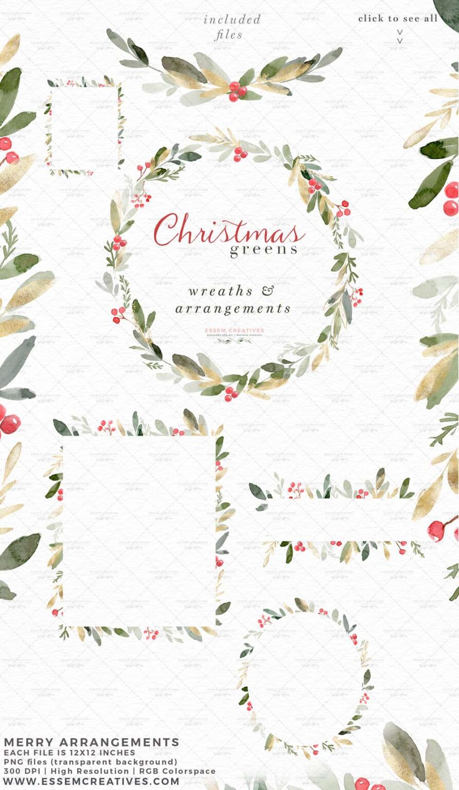 Christmas Wreath Clipart, Holly Mistletoe Clip Art, Winter Greens PNG ...