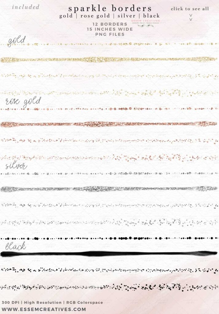 Gold Sparkle Borders PNG Clipart, Rose Gold Silver Black Thin Confetti ...