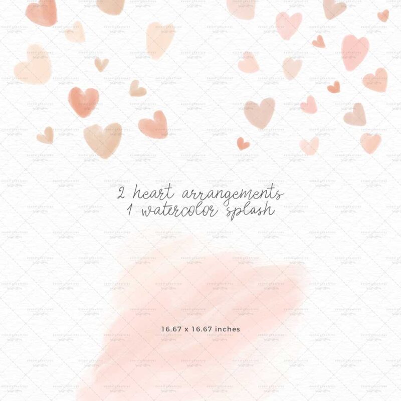 Light Blush Pink Watercolor Hearts Clipart, Peach Pastel Boho Neutral ...