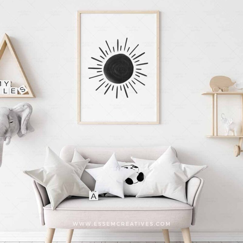 Scandinavian Sun Print, Neutral Sun Wall Art Print, Printable Nursery ...