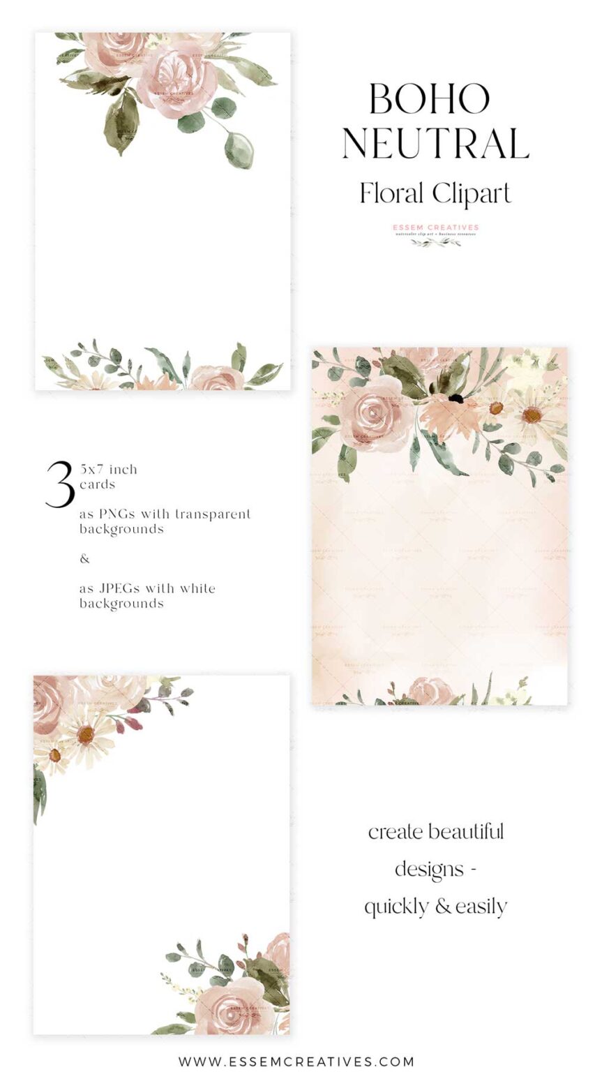 Boho Neutral Watercolor Floral Clipart Peach and Sage Green Flowers for ...