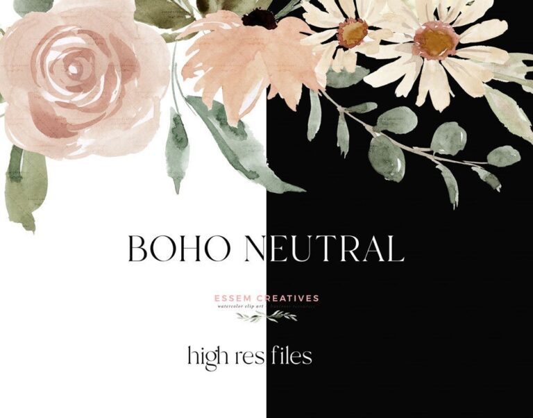 Boho Neutral Watercolor Floral Clipart Peach and Sage Green Flowers for ...