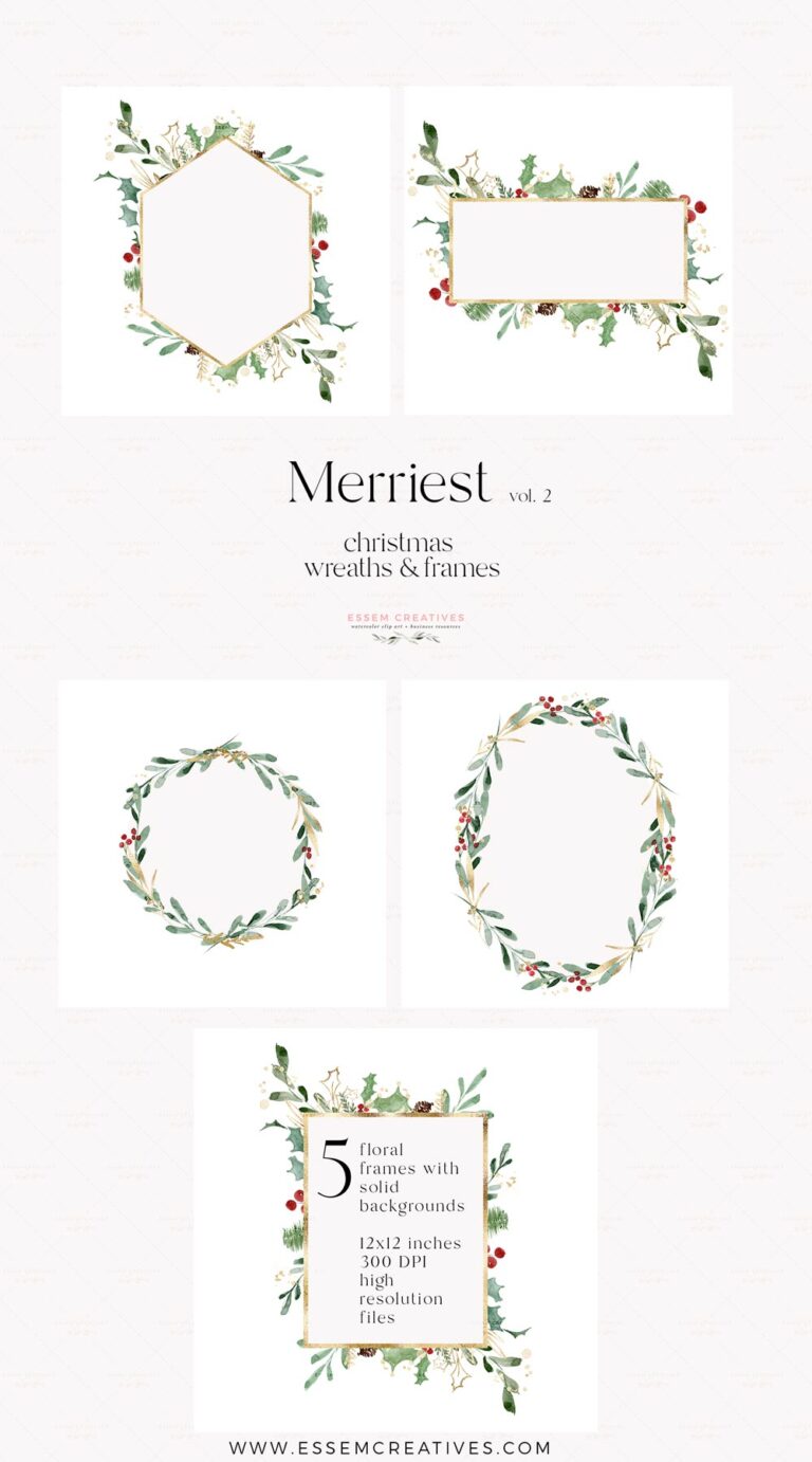 Watercolor Christmas Wreath Clipart, Floral Frames Backgrounds Card ...