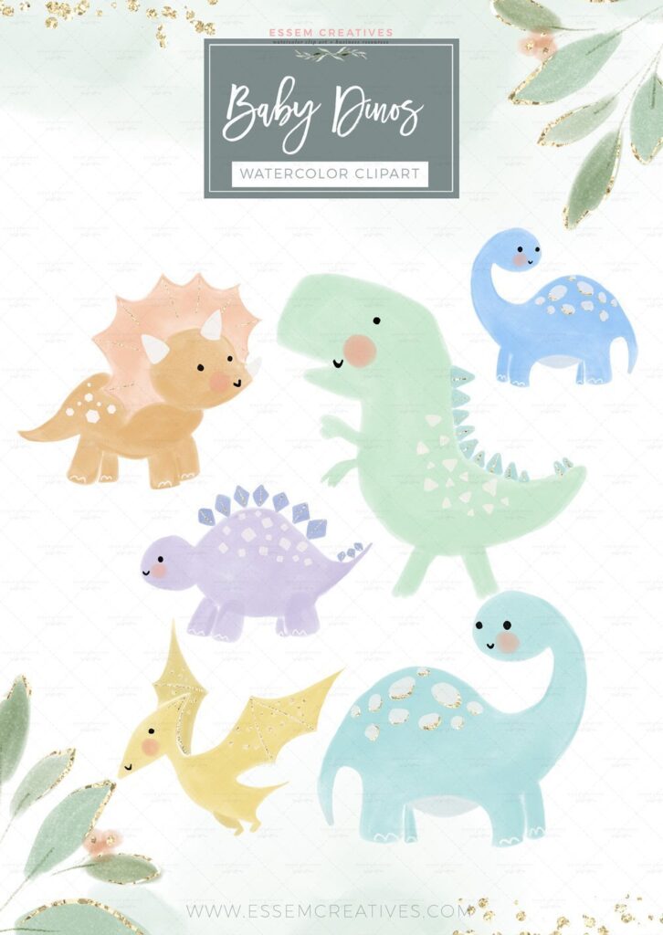 Baby Dinosaur Clipart, Cute Adorable Watercolor Party Dinos Kids T-rex ...