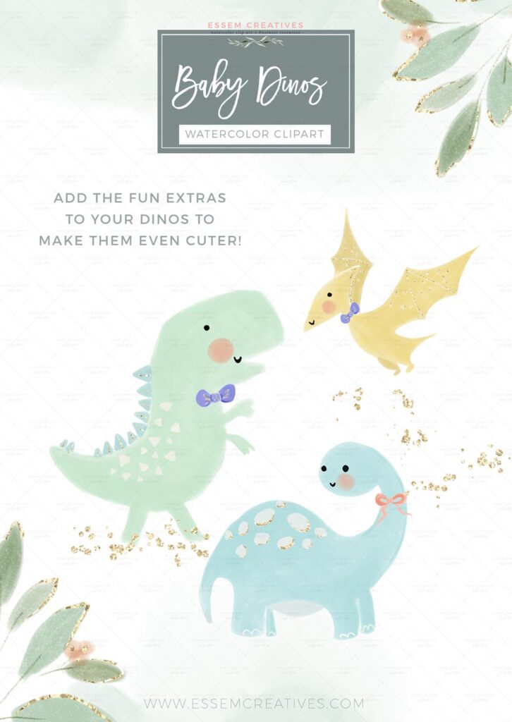 Baby Dinosaur Clipart, Cute Adorable Watercolor Party Dinos Kids T-rex ...