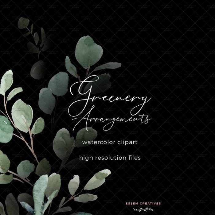 Greenery Watercolor Eucalyptus Clipart Bundle, Wedding Invitation ...