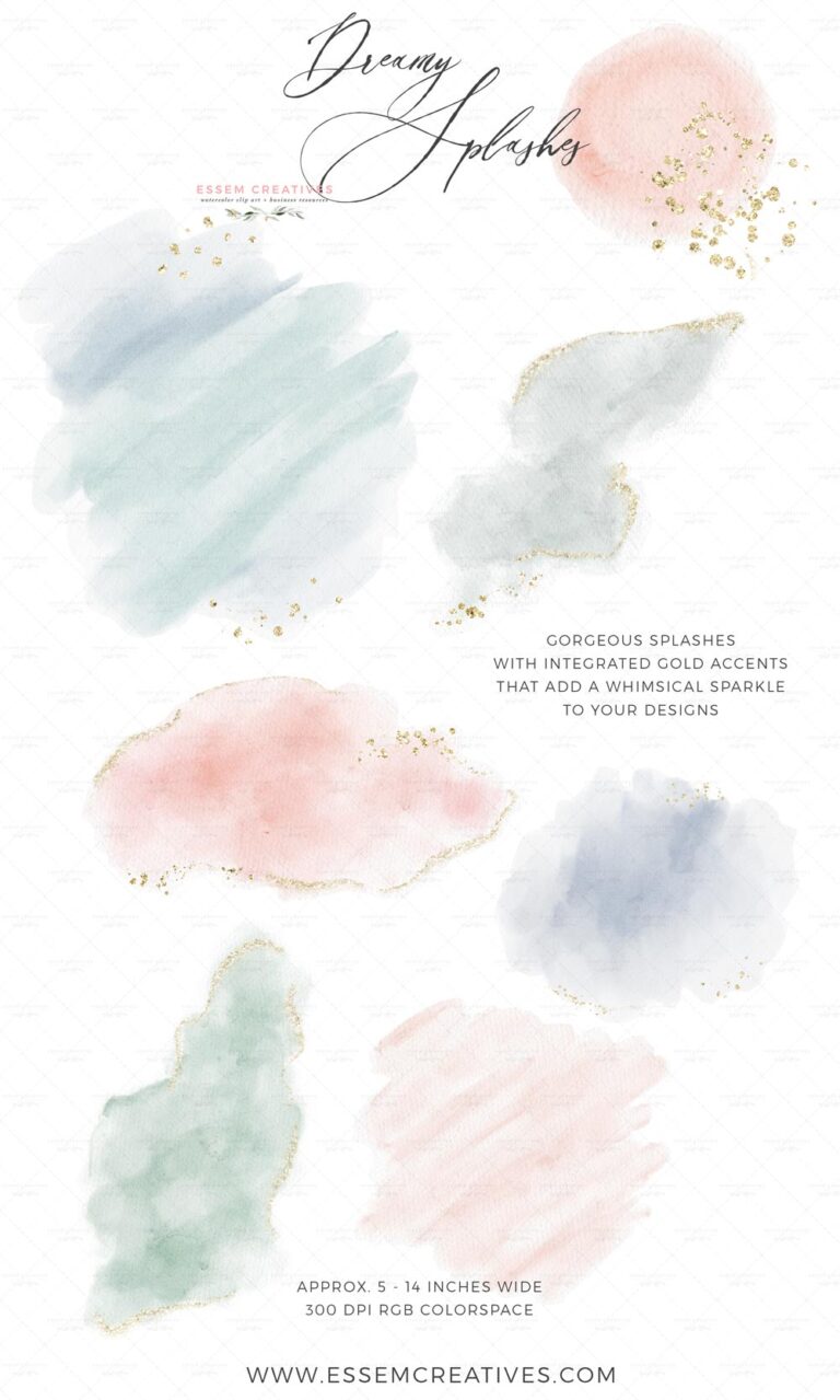 Blush Neutral Sage Dreamy Watercolor Splashes with Gold Veins Sparkles ...