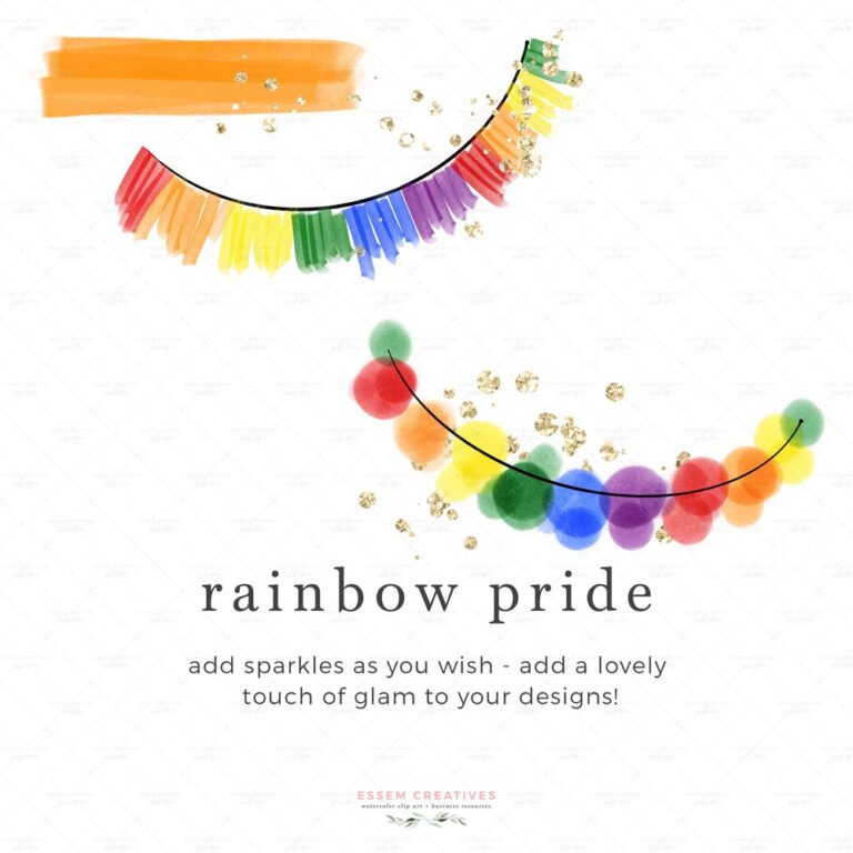 Rainbow Pride Watercolor Splashes Clipart, Bunting Garland Brush ...