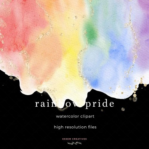 Rainbow Pride Watercolor Splashes Clipart, Bunting Garland Brush ...