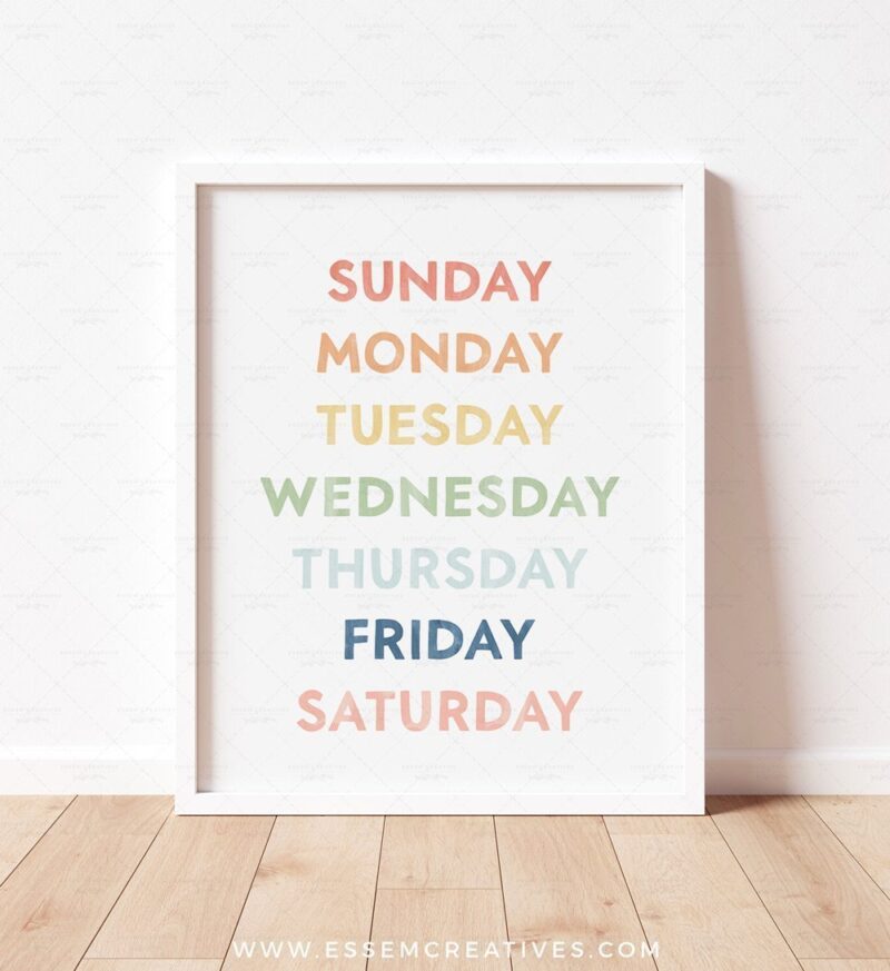 Days of the Week Print, Educational Poster for Preschool Classroom ...