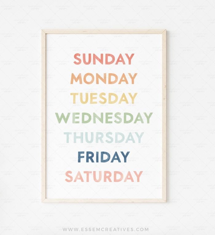 Days of the Week Print, Educational Poster for Preschool Classroom ...