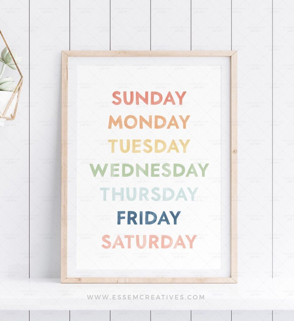 Days of the Week Print, Educational Poster for Preschool Classroom ...