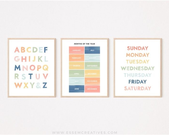 Set Of 8 Educational Posters, Rainbow Montessori Classroom Decor ...