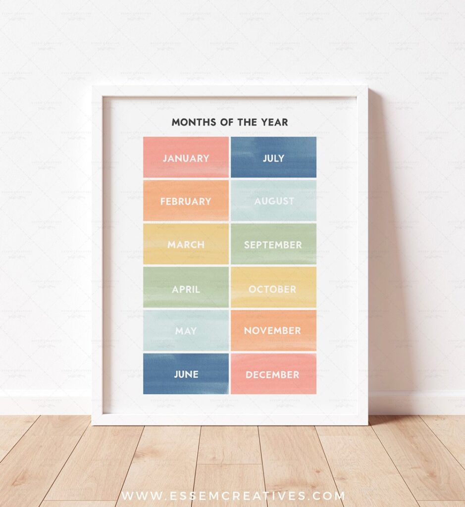 Months of the Year Print, Educational Poster for Preschool Classroom ...