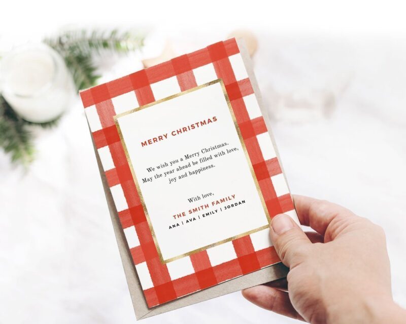 Christmas Card Template, Winter Plaid Holiday Gingham Checks Christmas ...