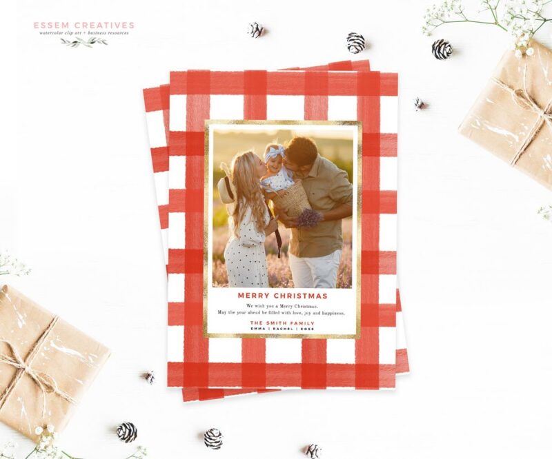 Christmas Photo Card Template, Winter Plaid Holiday Gingham Christmas ...