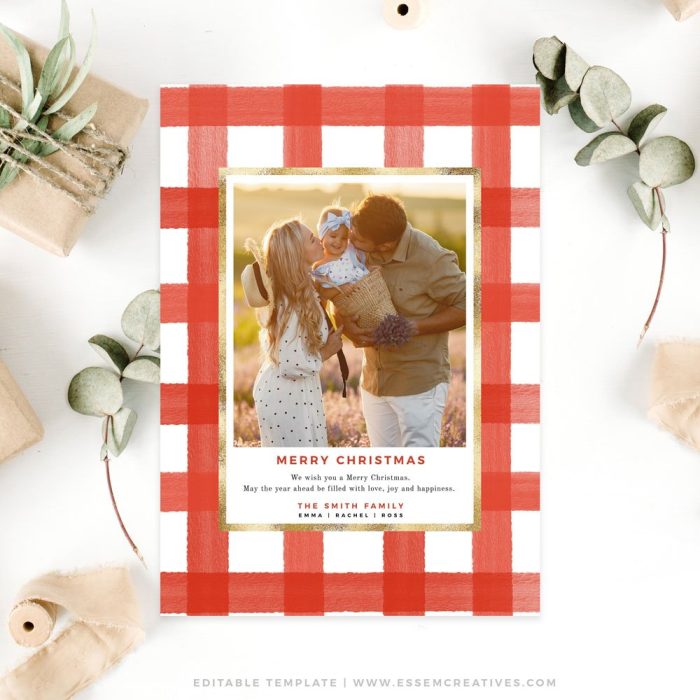 Christmas Photo Card Template, Winter Plaid Holiday Gingham Christmas ...