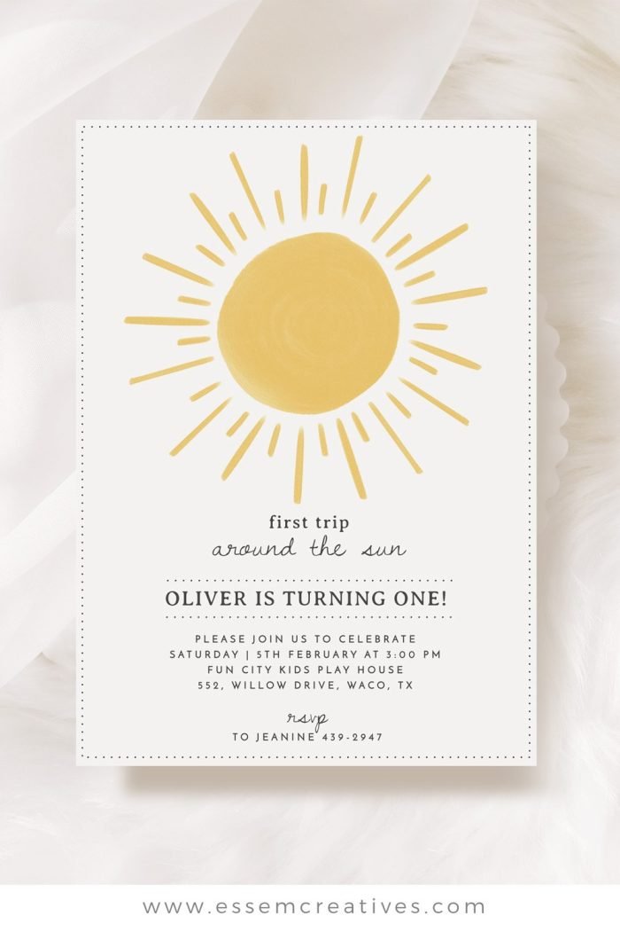 Editable First Trip Around the Sun 1st Birthday Party Invitation, You ...