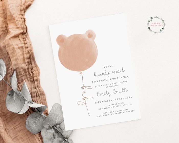 We Can Bearly Wait Baby Shower Invitation, Gender Neutral Brown Teddy ...