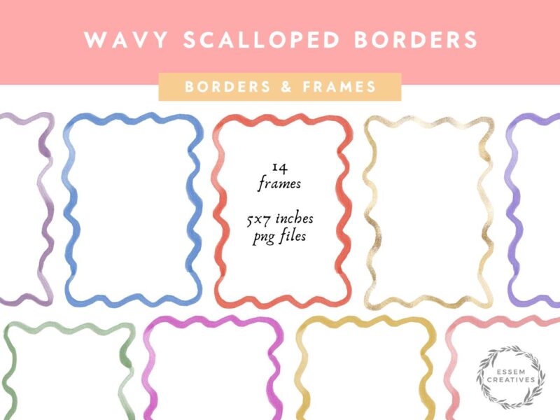 Wavy Scallop Line Borders Clipart, Squiggly Lines Watercolor Frames ...