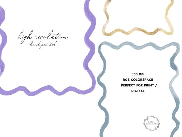 Wavy Scallop Line Borders Clipart, Squiggly Lines Watercolor Frames ...