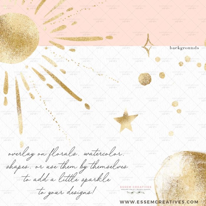 Boho Gold Sun Stars Sparkle Clipart Overlay, Brush Stroke Sublimation ...