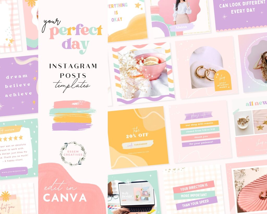 Rainbow Instagram Post Templates Canva, Positive Quotes for Instagram ...
