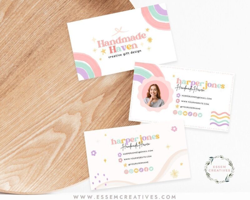 Cute Business Card Template, Rainbow Boho Business Card Design ...