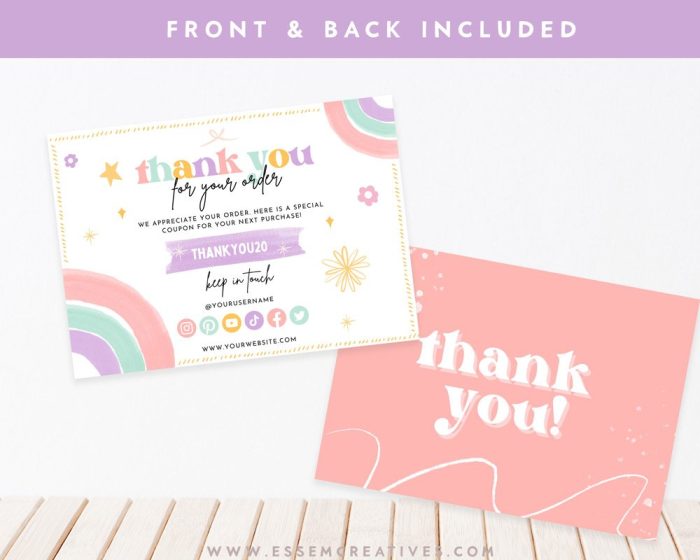 Rainbow Business Thank You Card Template, Printable Modern Boho Package ...