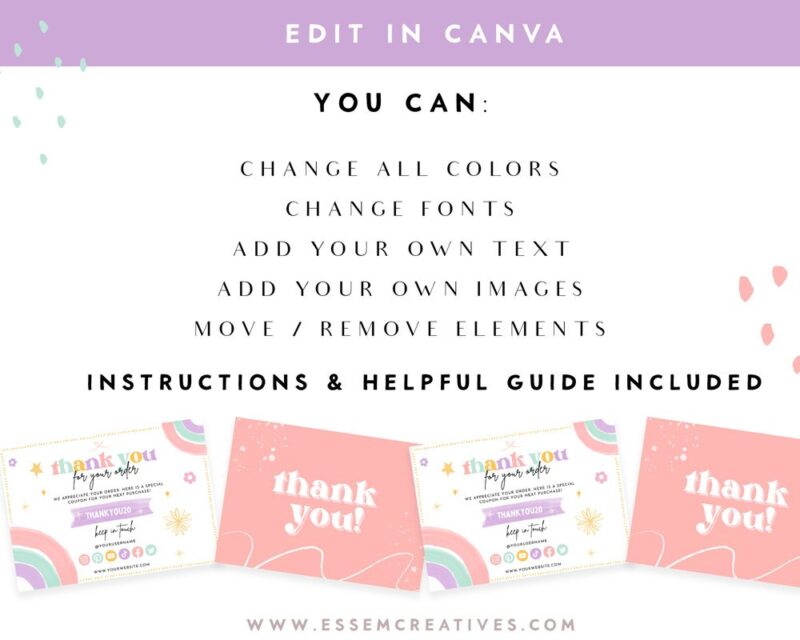 Rainbow Business Thank You Card Template, Printable Modern Boho Package ...