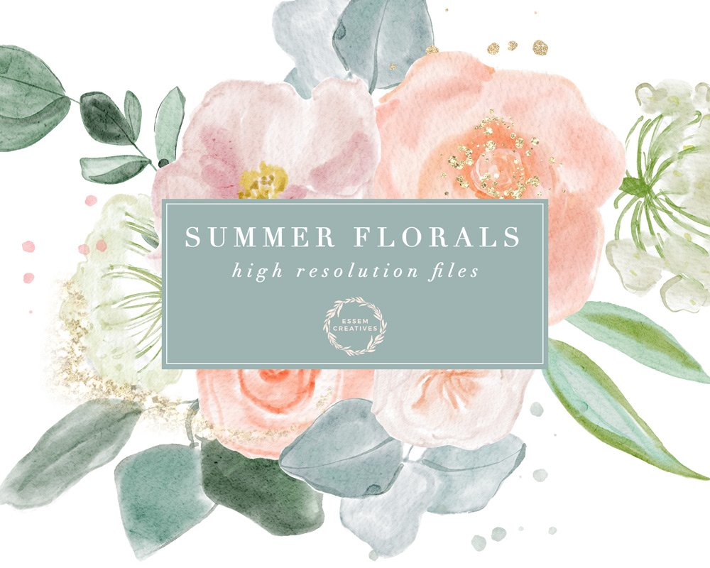 Summer Floral Watercolor Clipart, Peony Rose Background for Modern ...