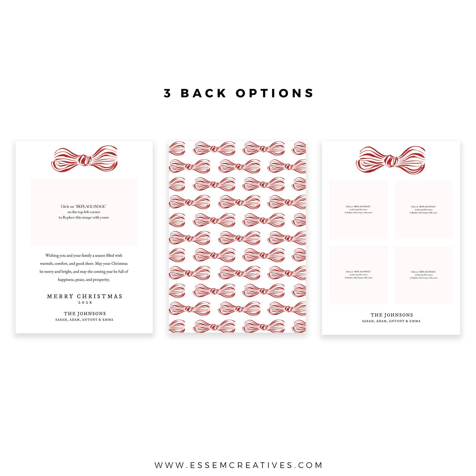 Dramatic Red Ribbon Bow Frame Christmas Card Template, Editable Holiday ...