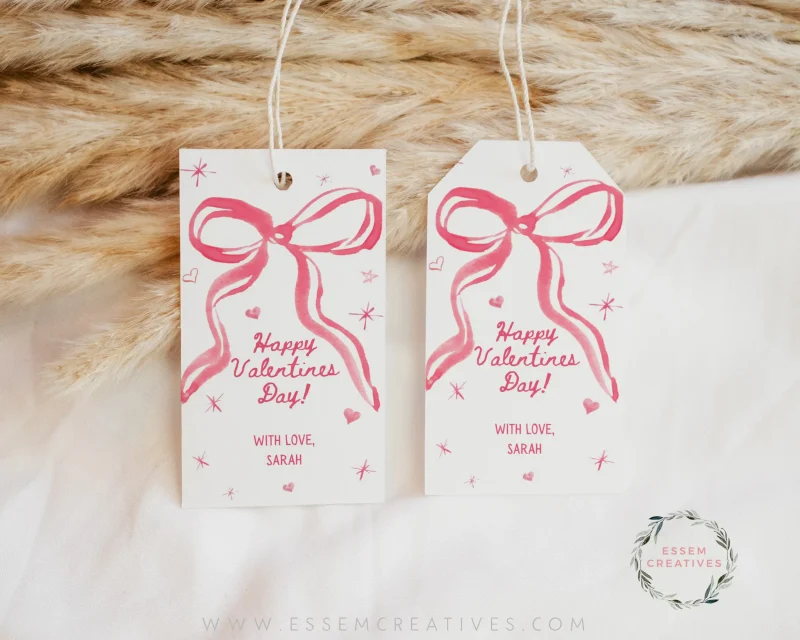 Whimsical Bow Valentine Gift Tag Template, Hand Drawn Dainty Editable ...